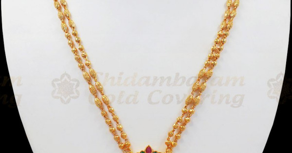 Goddess Lakshmi Ruby Emerald Stone Hanging Chain Pendant SMDR739