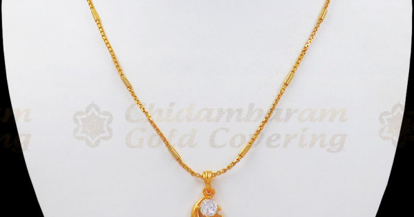 Stunning White Stone Sangu Design Gold Pendant Chain Resort Wear SMDR767