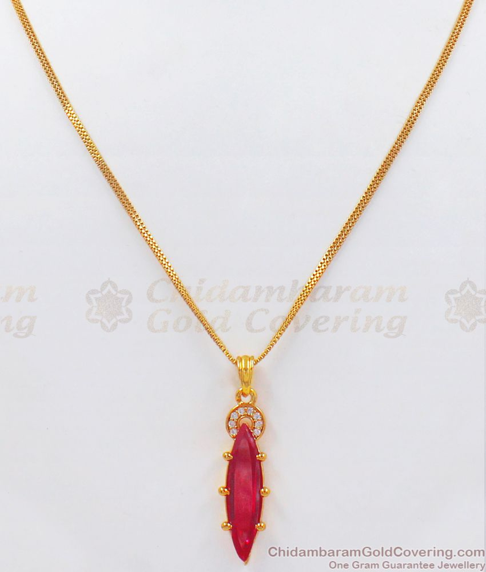 Glittering Ruby Stone One Gram Gold Dollar Chain SMDR775