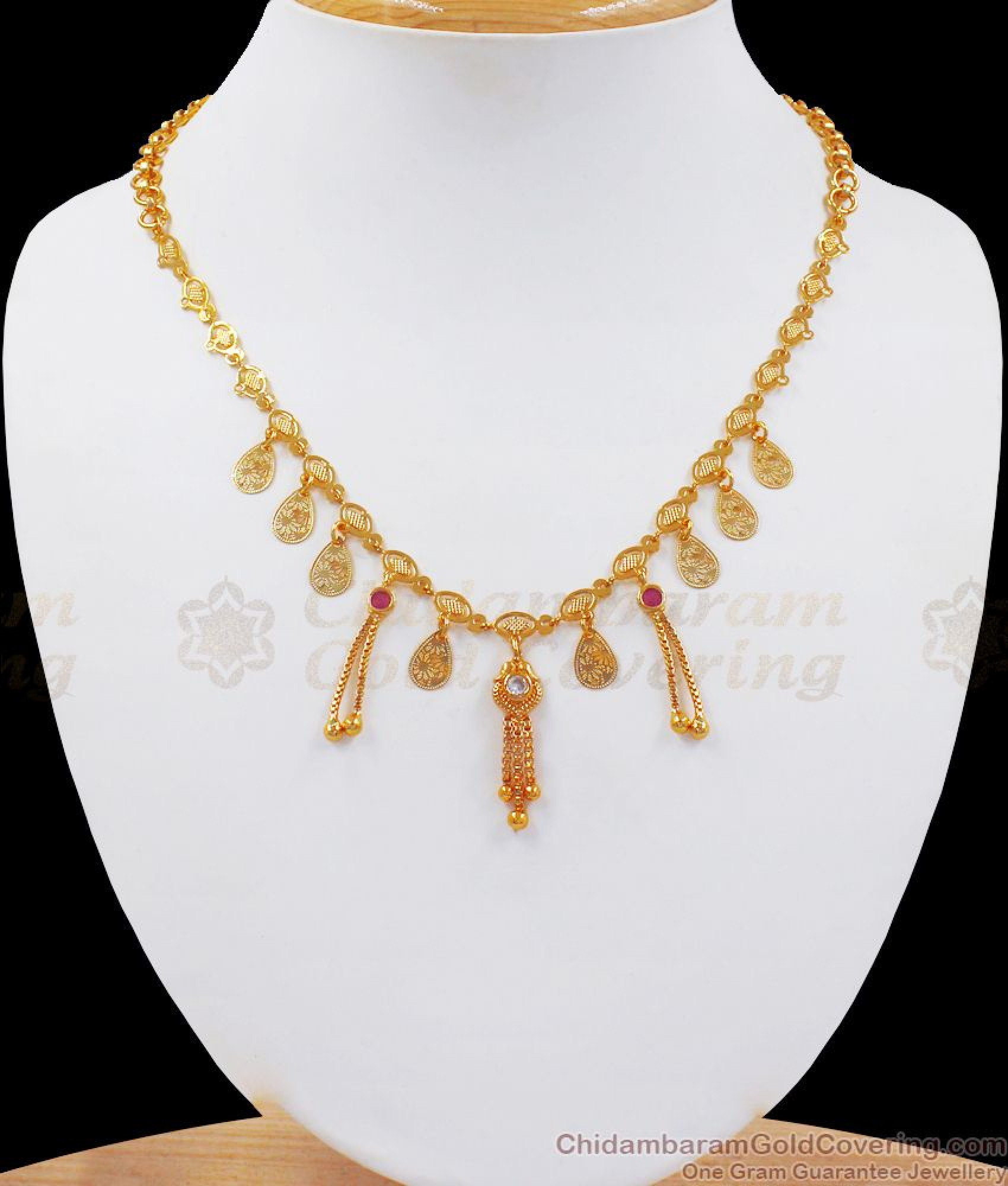 Shinning Gold Chain Ruby White Stone Dollar SMDR778