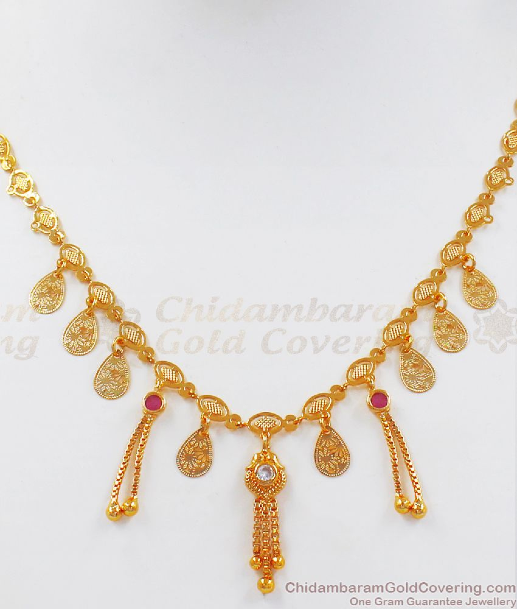 Shinning Gold Chain Ruby White Stone Dollar SMDR778