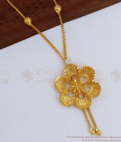 Traditional One Gram Gold Pendant Chain Multi Stone SMDR707