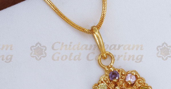 Navaratnam Stone Gold Plated Pendant Chain Traditional Wear SMDR843