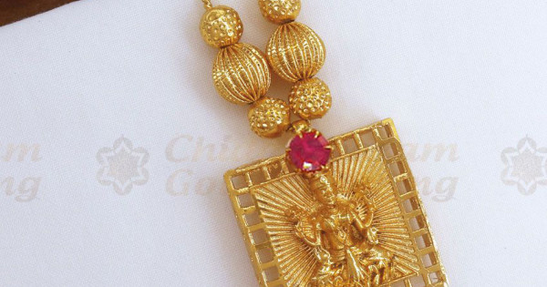 Ruby Stone Lakshmi Pendant Gold Plated Chain Shop Online SMDR901
