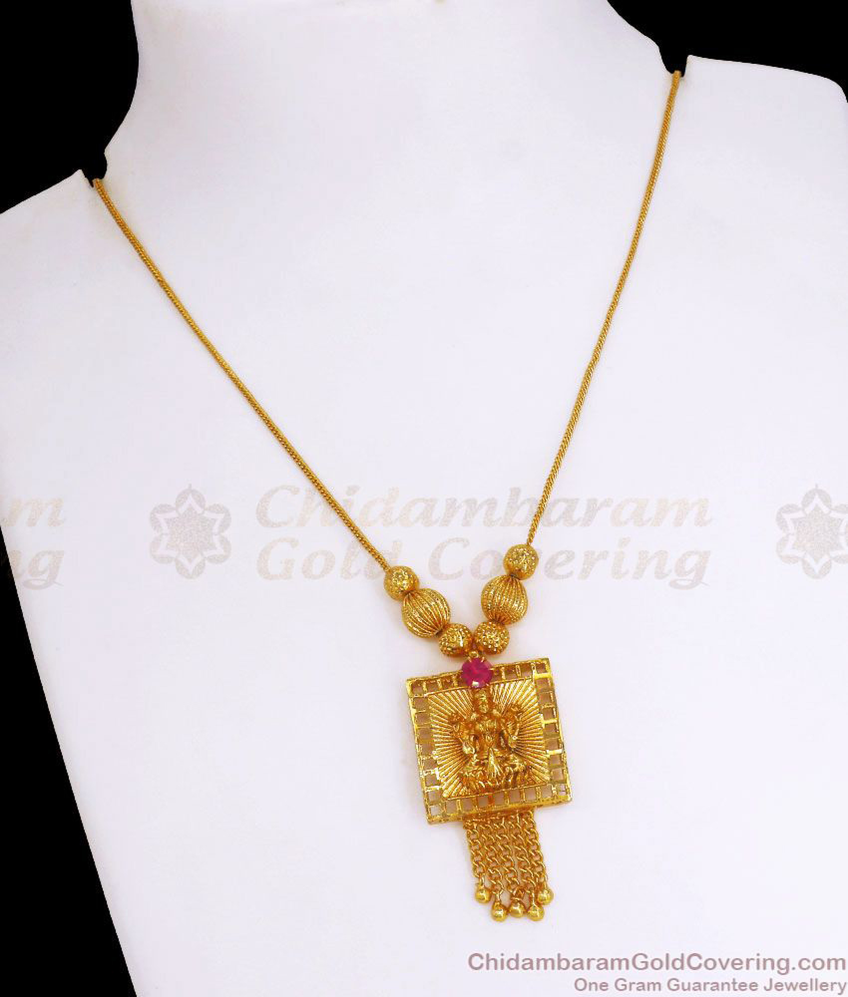 Ruby Stone Lakshmi Pendant Gold Plated Chain Shop Online SMDR901