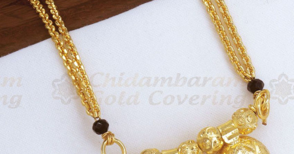 Two Line Gold Mangalsutra Chain Black Beaded Design SMDR933