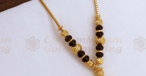Latest Single Line Gold Plated Mangalsutra Pendant Chain Design SMDR937