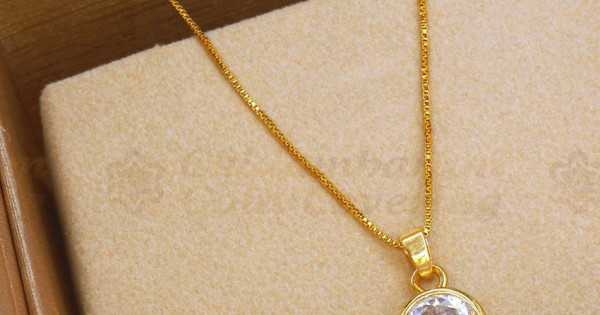 Round White Stone Pendant Chain Gold Plated Jewelry SMDR955