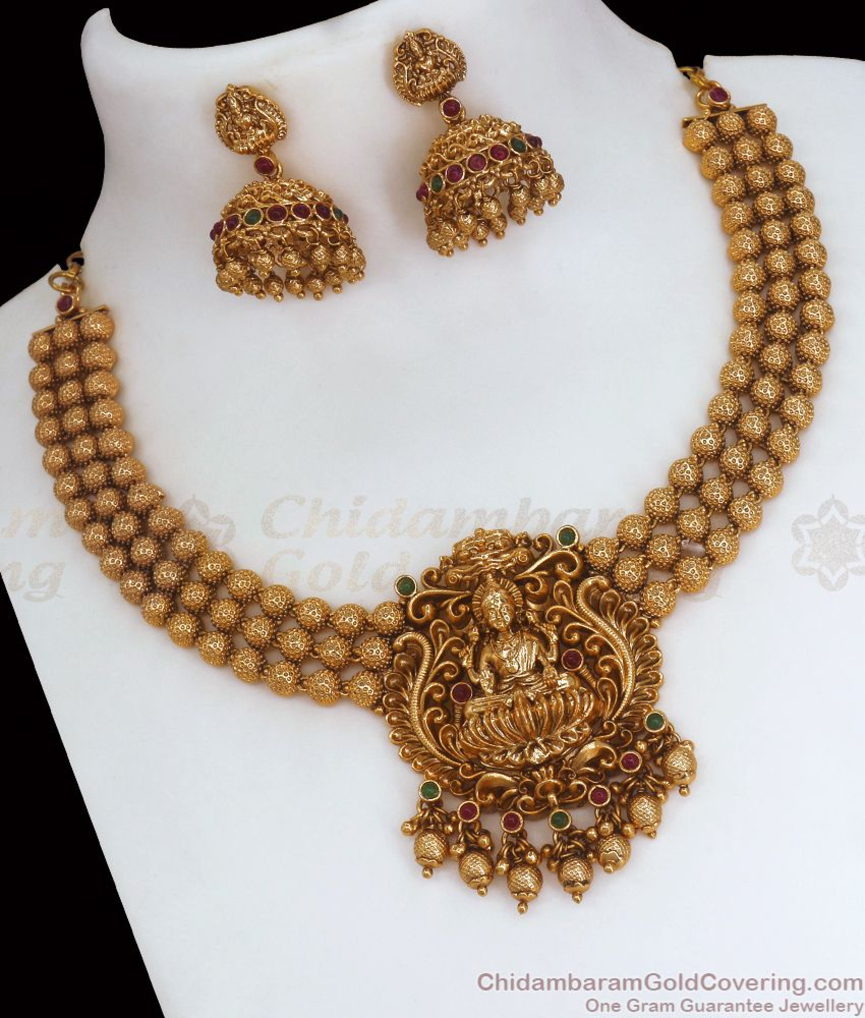 Buy Premium Matt Finish Temple Jewelry Necklace Earring Combo Set