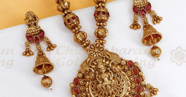 TNL1098 - New Antique Gold Long Necklace Set For Women Wedding Bridal