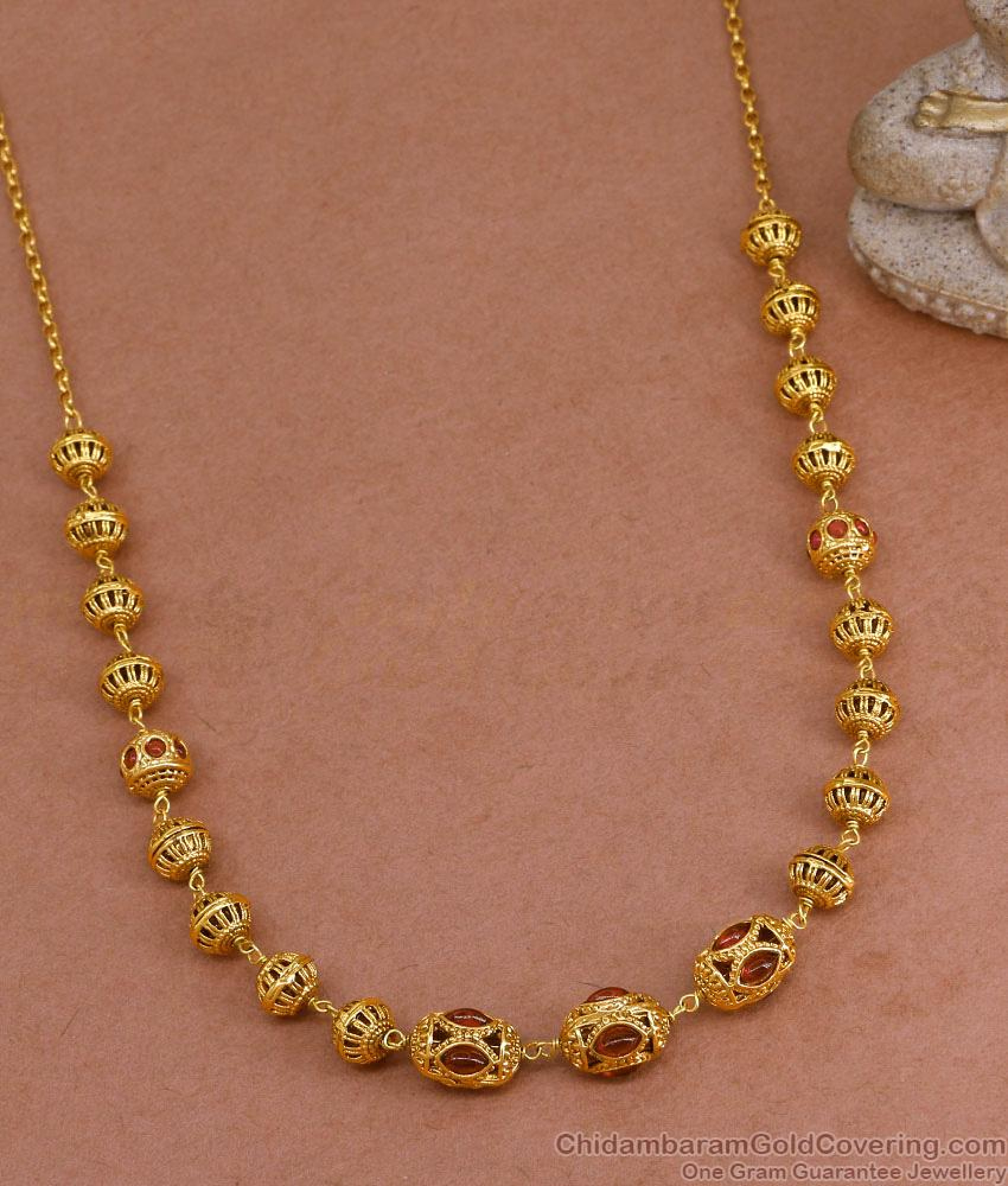 TNL1136 - Ruby Stone Nagas Temple Jewelry Necklace Beads Design