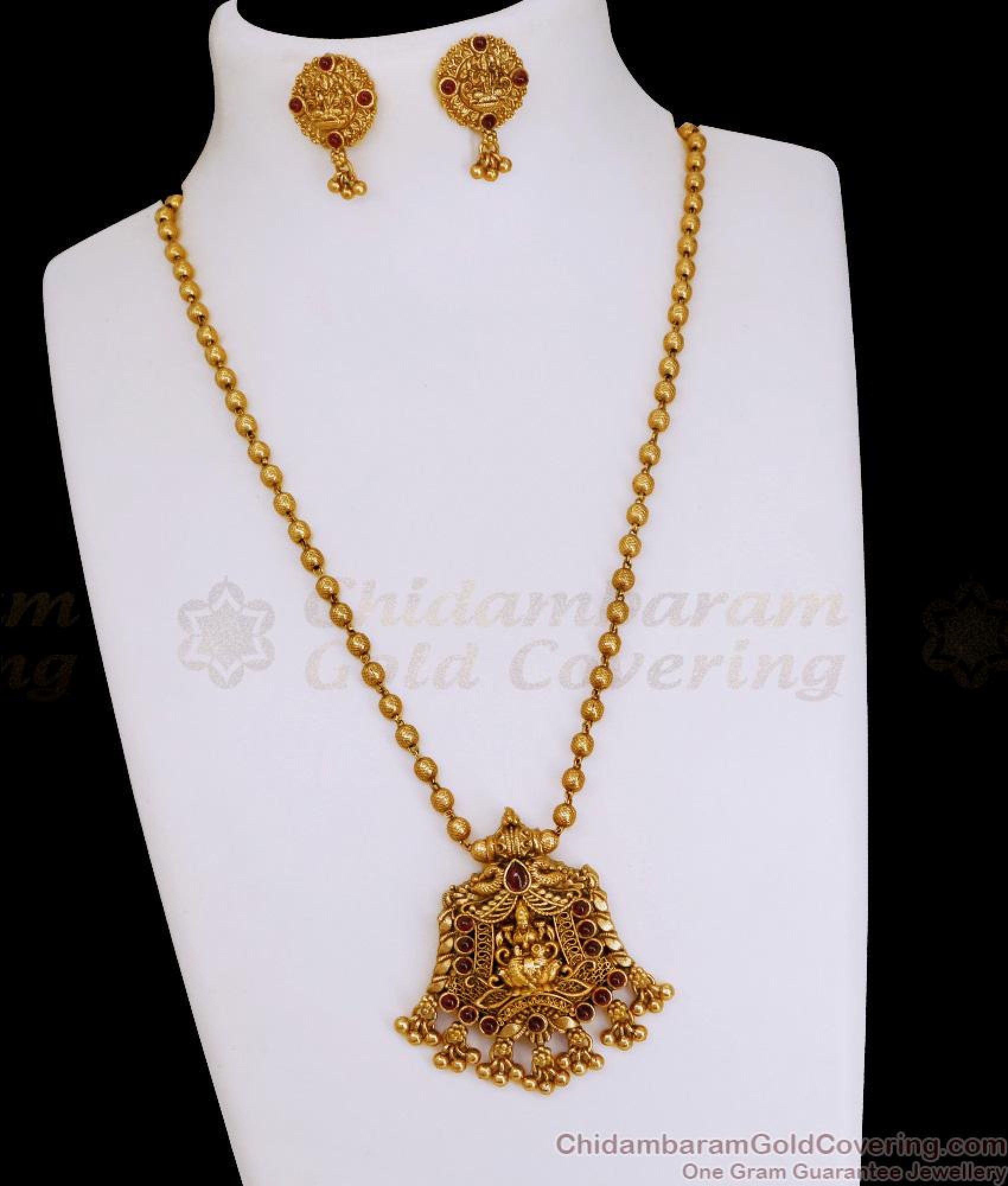 TNL1150 Buy Ruby Stone Lakshmi Design Antique Gold Necklace Temple Jewelry