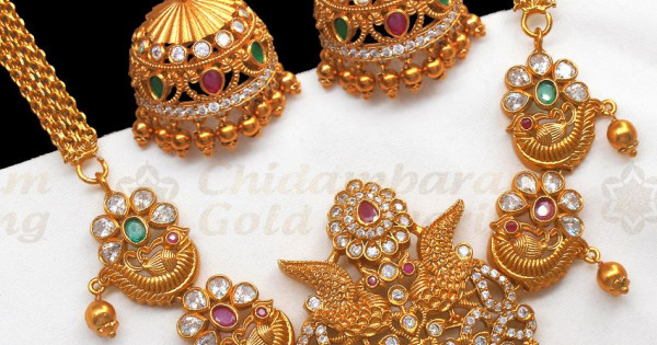 TNL1056 - Stunning Multi Color Stone Antique Necklace Earrings Combo