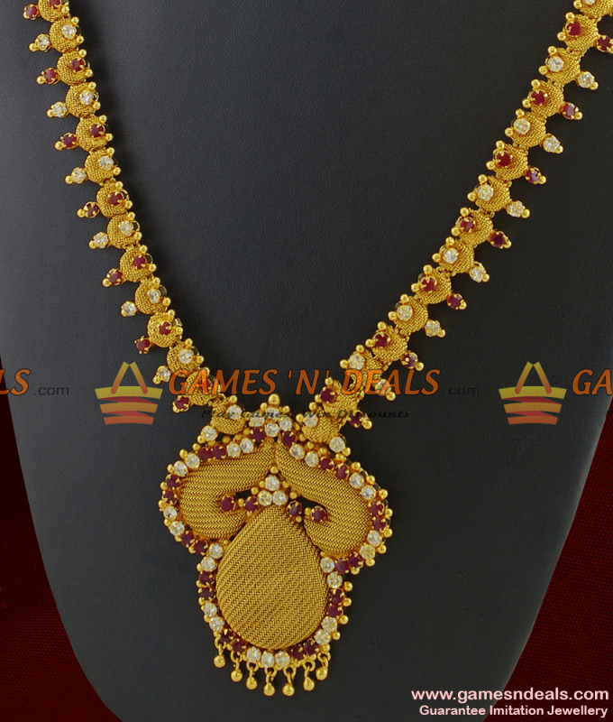 Kasu Malai, Ruby Stone Gold Plated Aaram, American Diamond Aaram ...