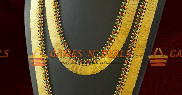 Haaram and Necklace Combo Sets, Long Kasu Malai, Ruby Stone Gold Plated ...