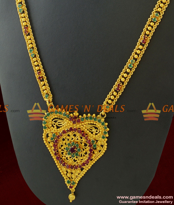 Kasu Malai, Ruby Stone Gold Plated Aaram, American Diamond Aaram ...