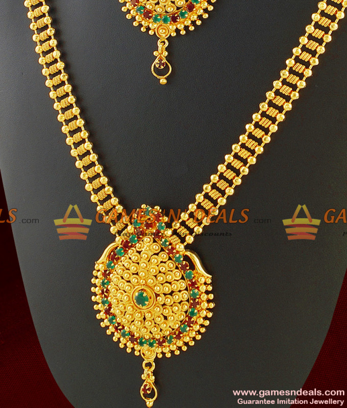 Kasu Malai, Ruby Stone Gold Plated Aaram, American Diamond Aaram ...