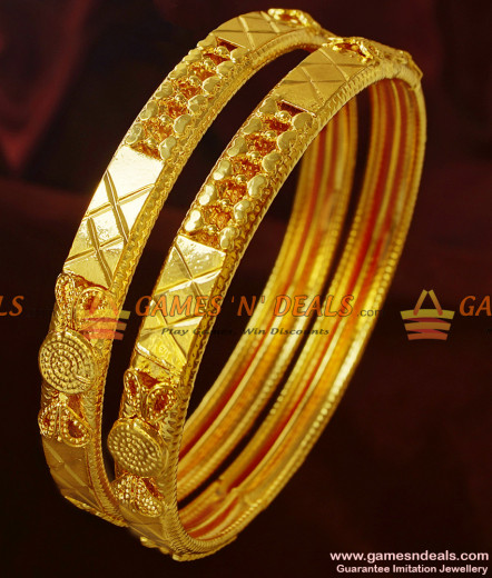 BR1003-2.8 Size Beautiful Gold Tone Kerala Design Bangles