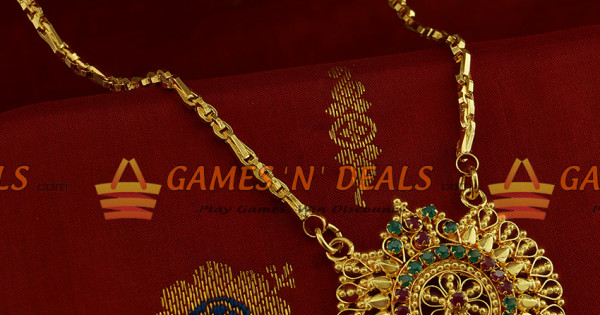 BGDR239 - Gold Plated Traditional Goduma Chain With Ruby Stone Big Dollar