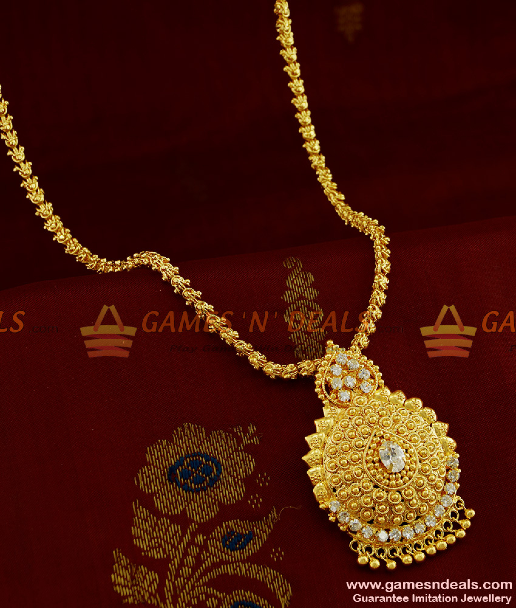One Gram Gold AD White Stone Handmade Kerala Dollar with Trendy Jasmine ...
