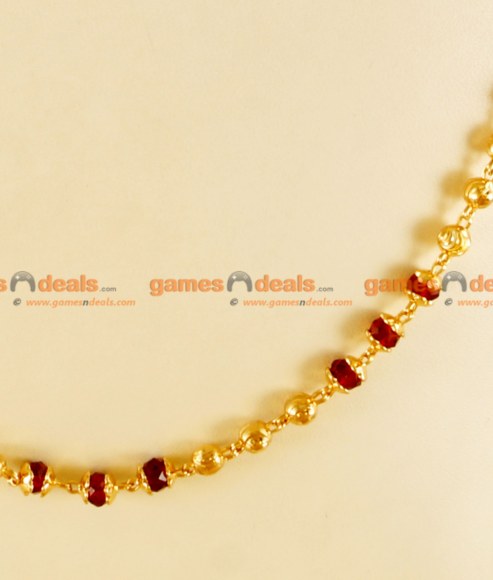 CCRY05 - Gold Plated Jewelry Thin Red Crystal Mani Chain South Indian ...