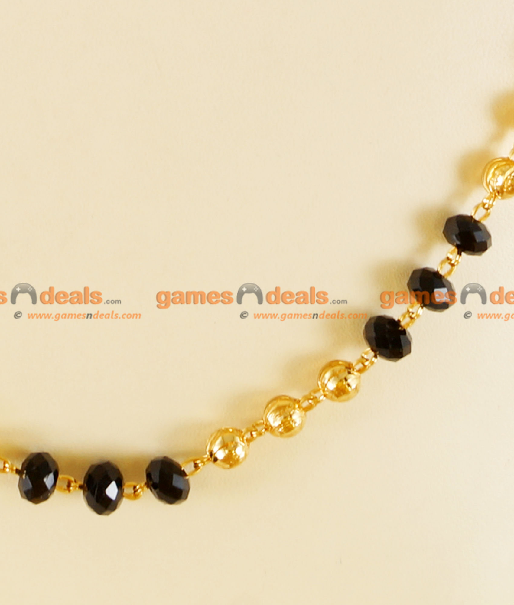 One Gram Gold Plated Jewelry Thin Black Crystal Mani Chain South Indian ...