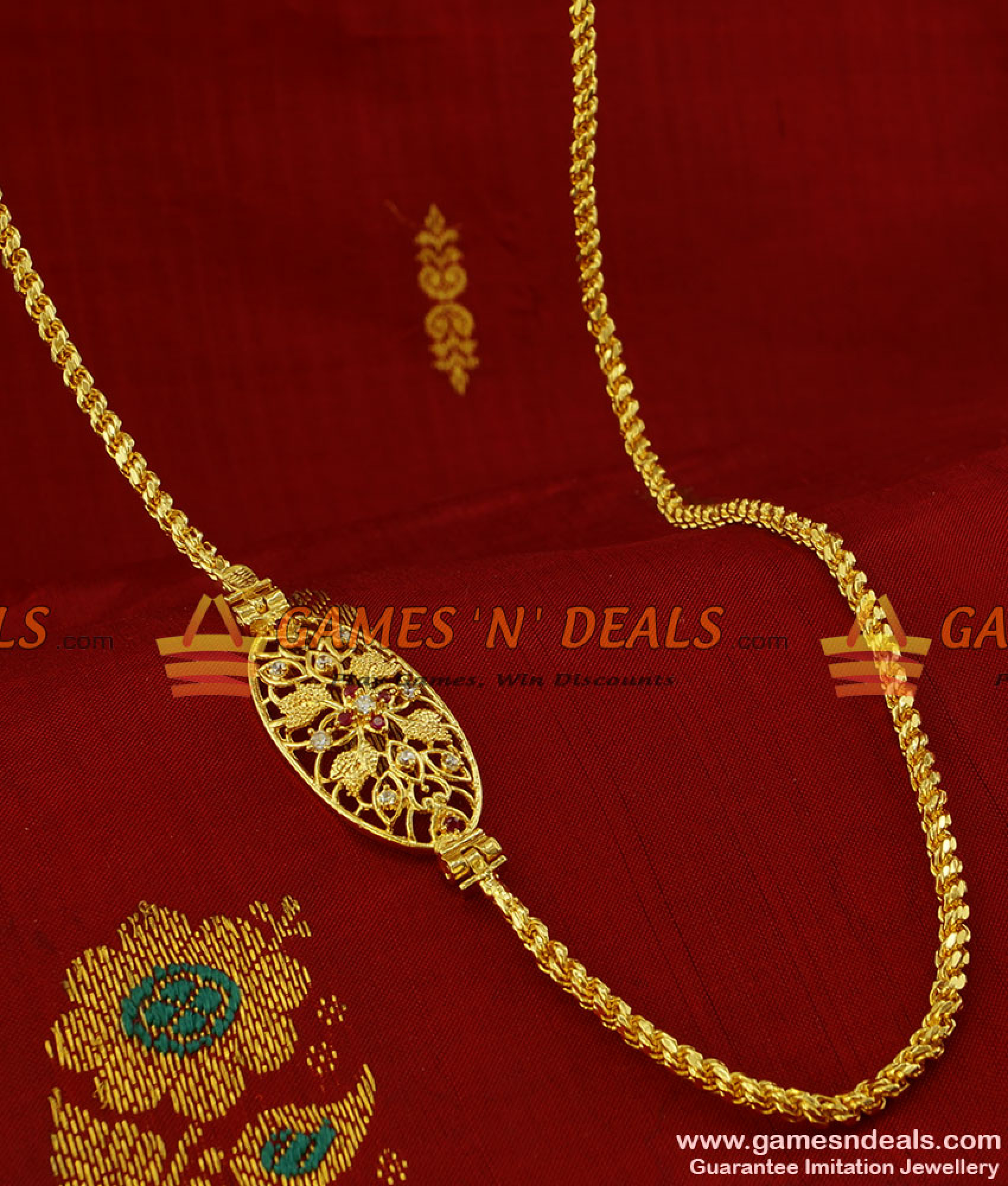 MCH013 - South Indian Gold Plated Mogappu Dollar Daily Wear Saradu Chain