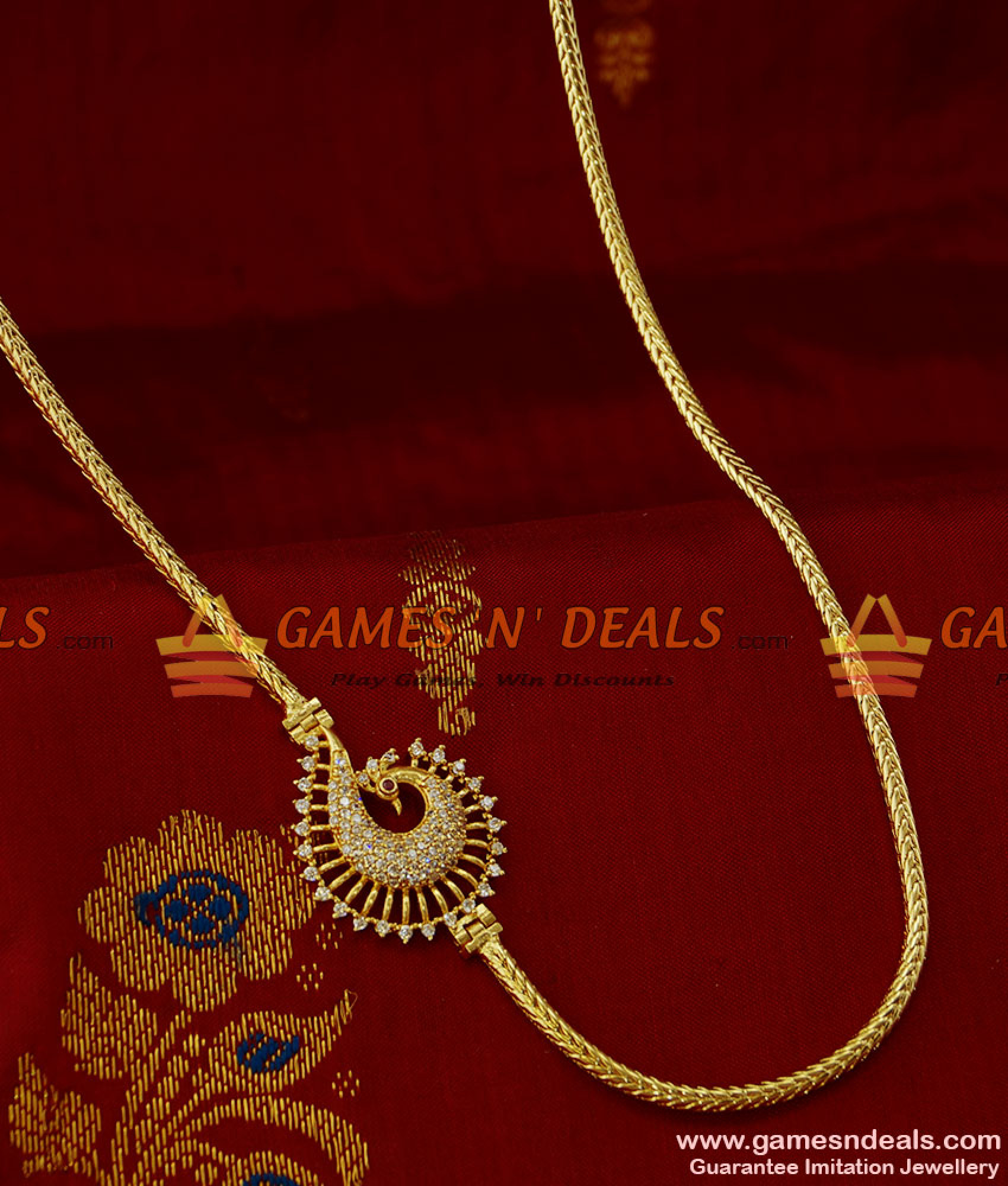 MCH031 - AD Stone Peacock Mogappu Dollar Daily Wear Thali Saradu ...