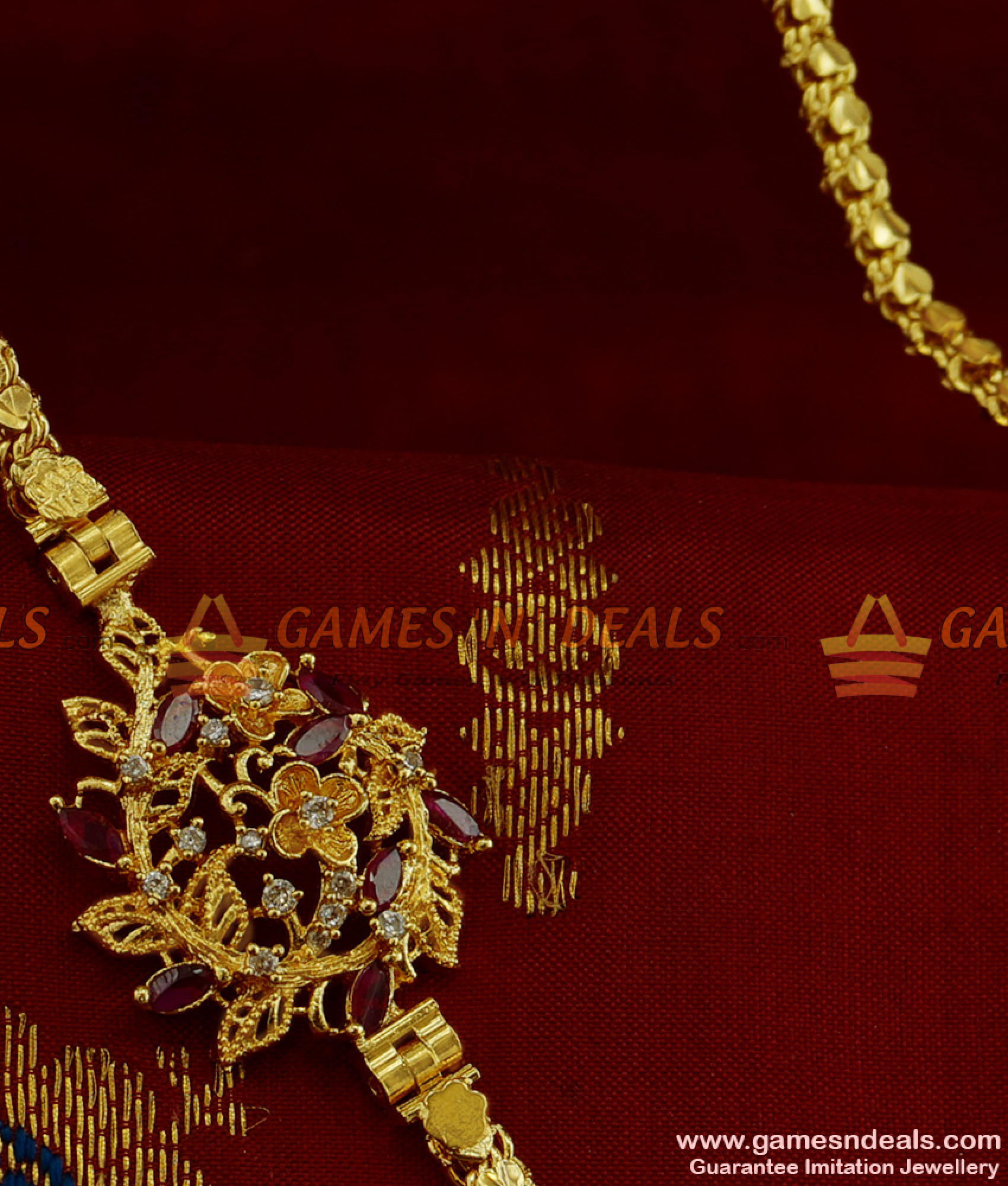 MCH057 - Semi Precious Ruby and AD Stone Flower Mogappu Daily Wear ...