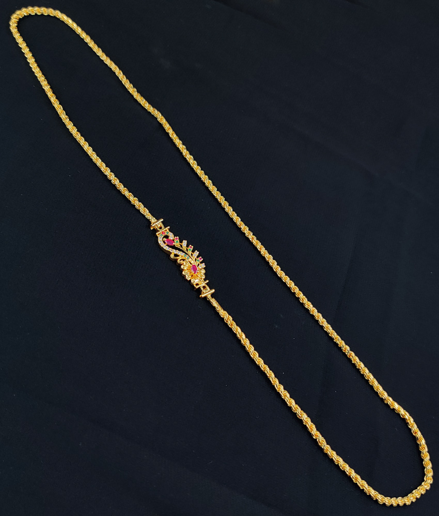 One Gram Gold AD Stone Peacock Mogappu Dollar Daily Wear Thali Saradu Chain