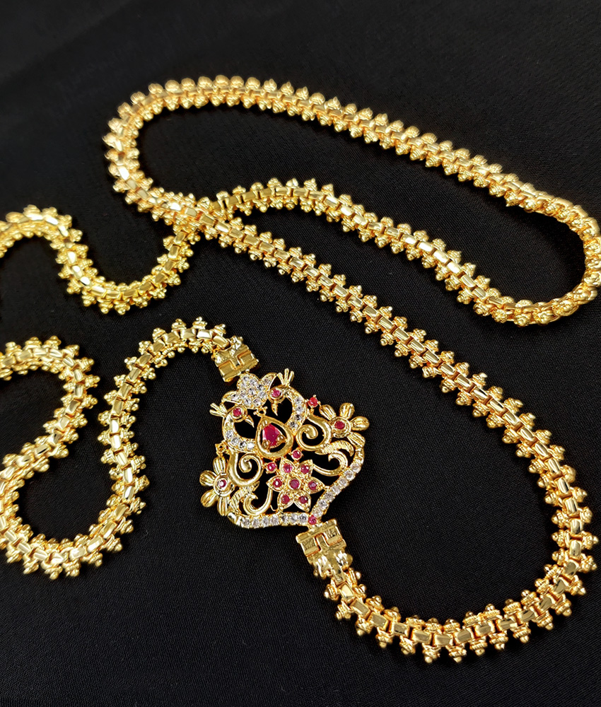 Unique Ruby Stone Peacock Design Mugappu Chain Online