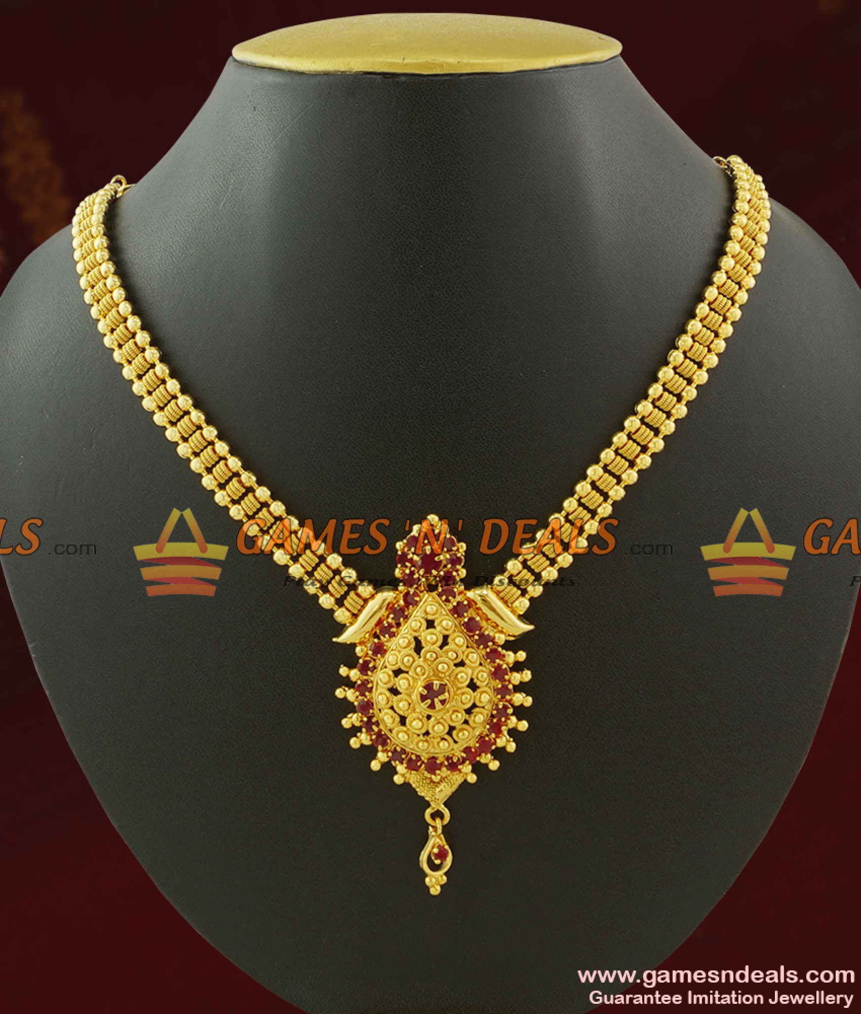 One Gram Gold Plated First Quality Kerala Gold Necklace Set Imitation ...